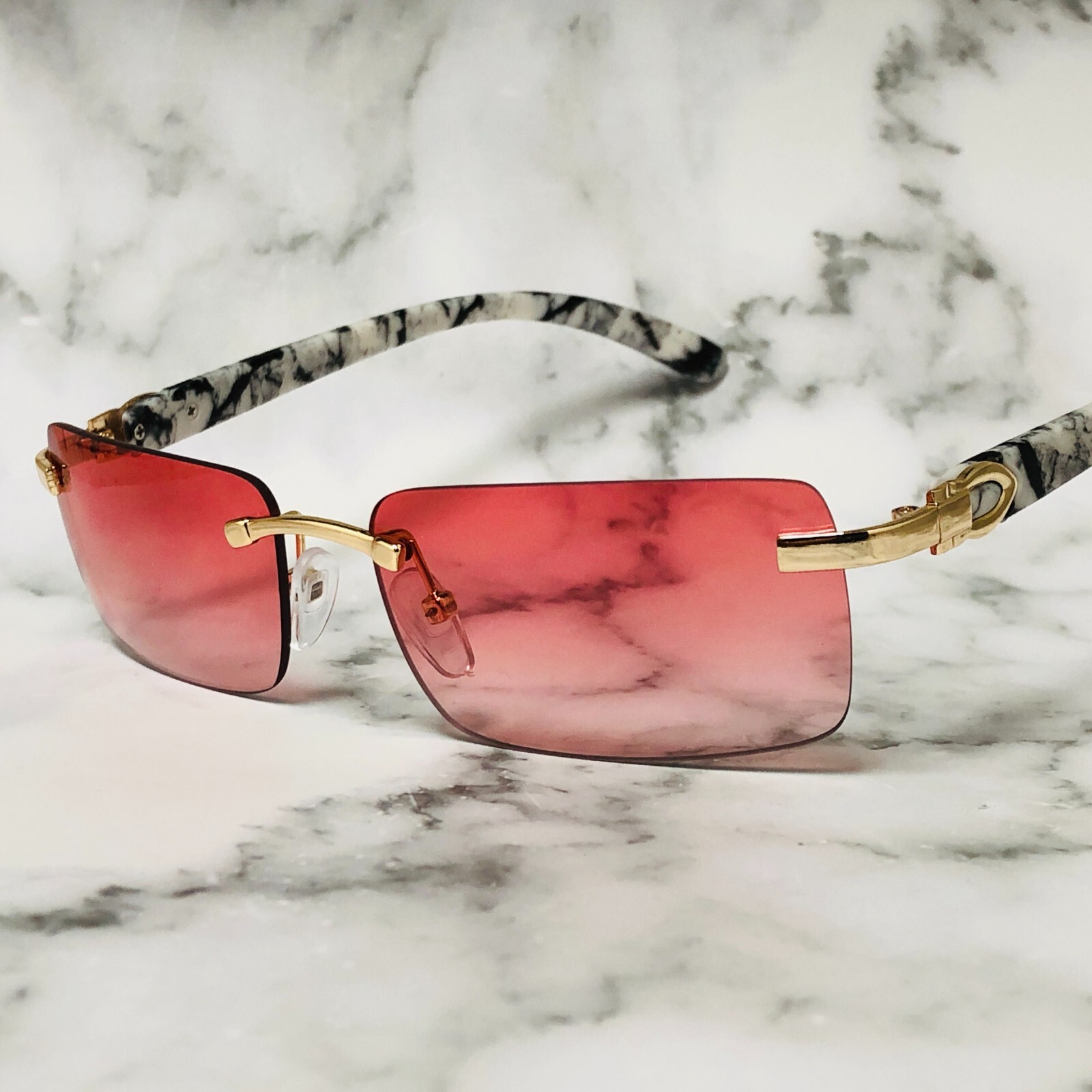 Black Tint Mens Rectangle Luxury Hip Hop Fashion Gold Frame Rimless ...