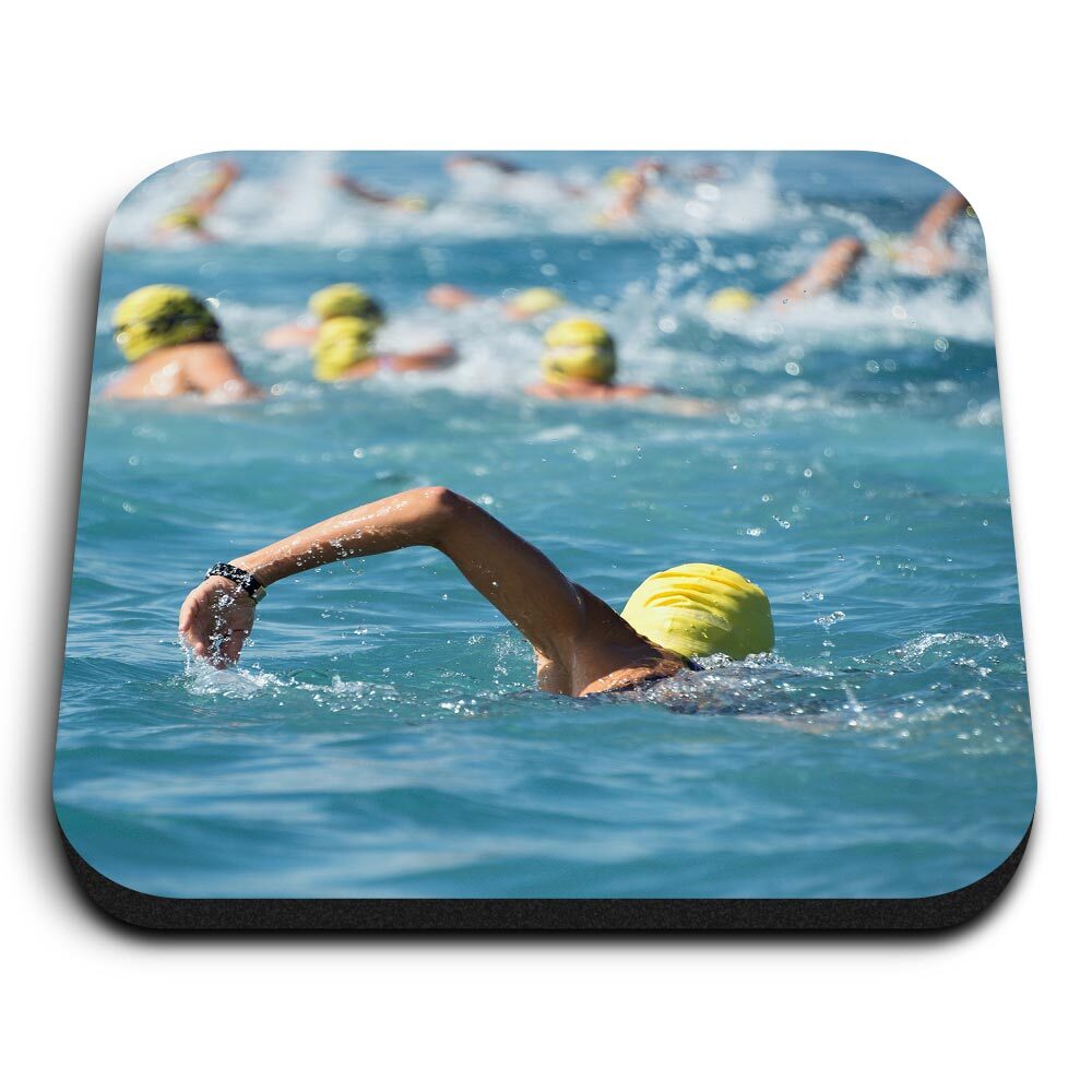1x Square Fridge MDF Magnet Open Water Swimmers Triathlon Sports Swim ...