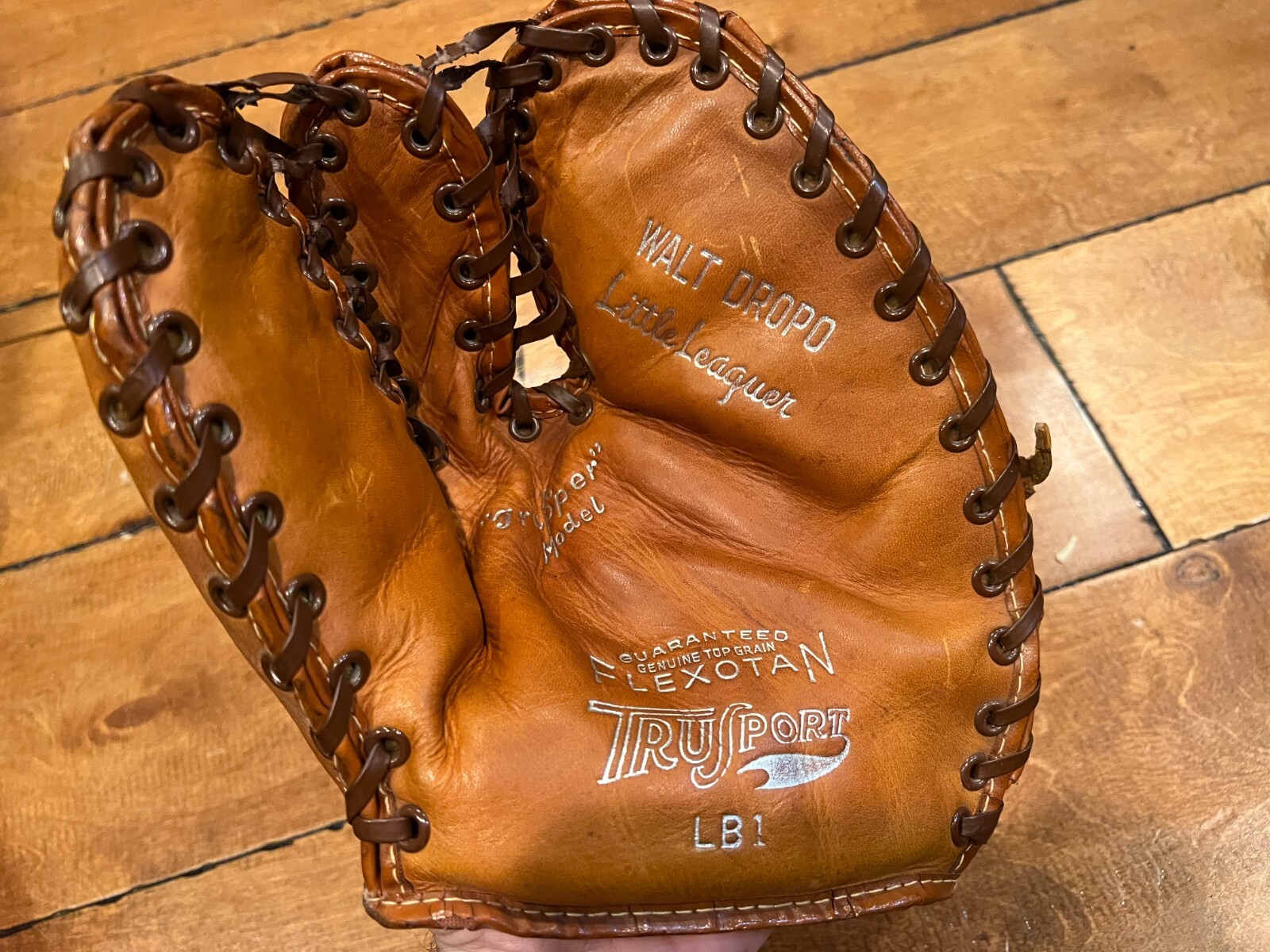 VINTAGE WALT DROPO FLEXOTAN TRUSPORT LB1 TRAPPER MODEL BASEBALL GLOVE ...