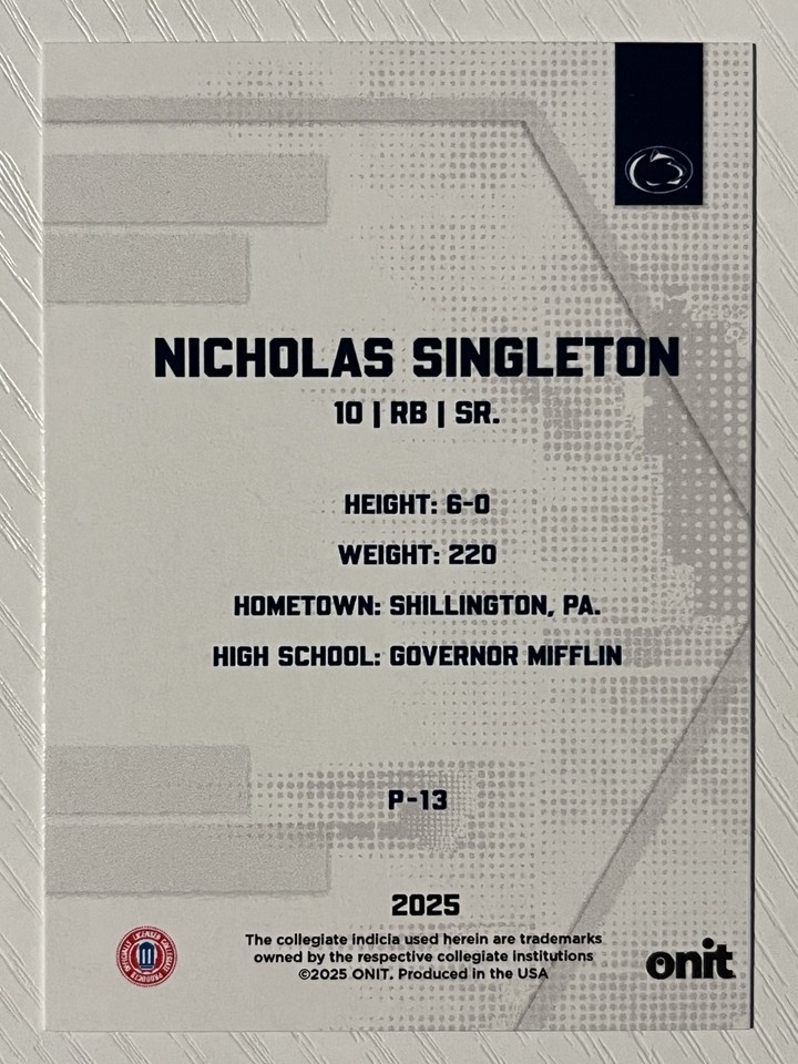 Nicholas Singleton 2025 Onit Athlete Penn State Nittany Lions Platinum ...