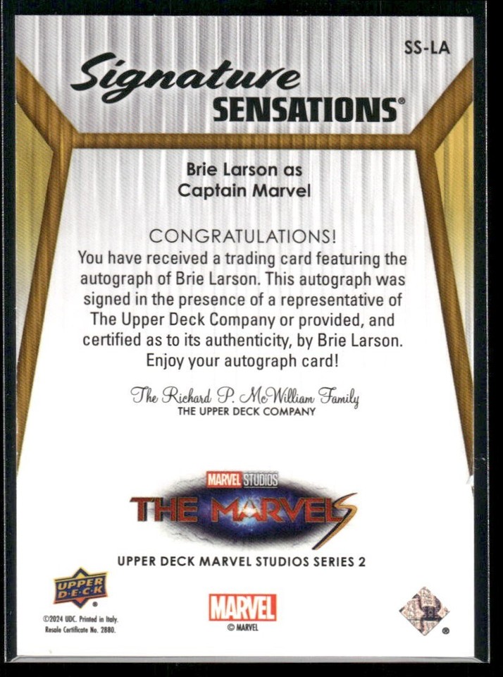 2024 Upper Deck Marvel Signature Sensations Brie Larson Captain Marvel Auto | eBay