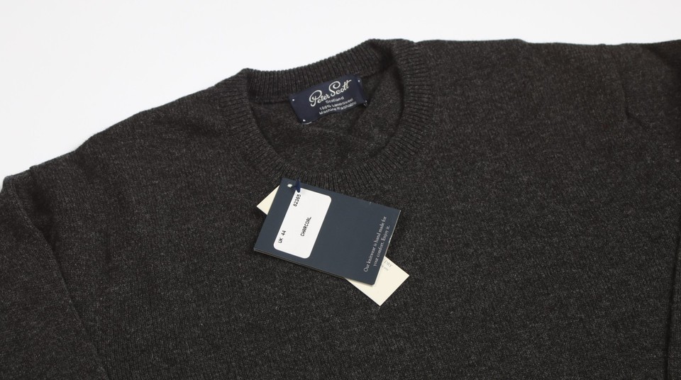 Peter Scott Men's Jumper | Lambswool | Crew Neck | Charcoal | Size 44 ...