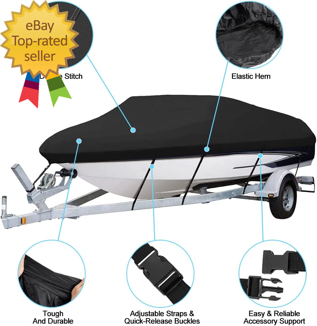 Boat Cover 14-16Ft Trailerable 210D Light Hull Covers Waterproof Marine ...