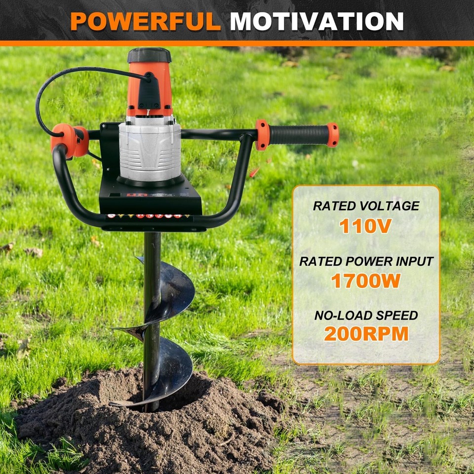 1700W Electric Post Hole Digger Earth Auger with 4"+6"+8" Digging Auger ...