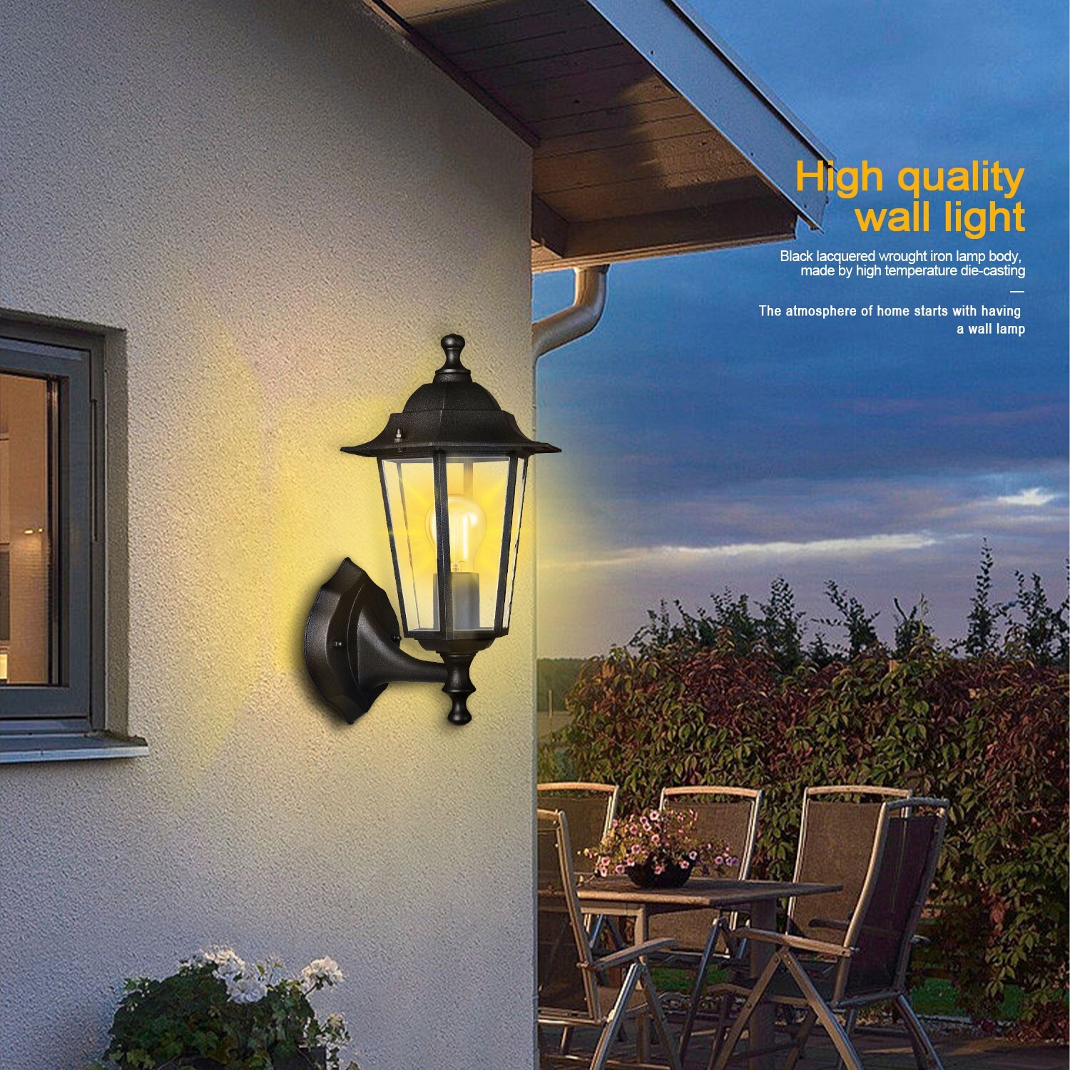 Traditional 6 Sided Black Wall Lantern Outdoor Light IP44 Waterproof ...