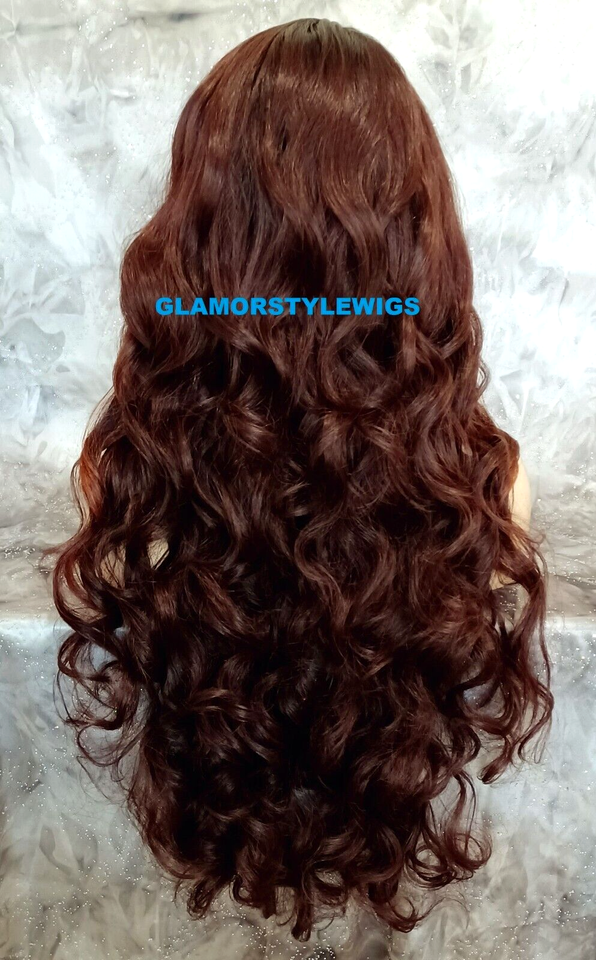 35" LACE FRONT FULL WIG LONG WAVY LAYERED SIDE PART BROWN AUBURN MIX ...