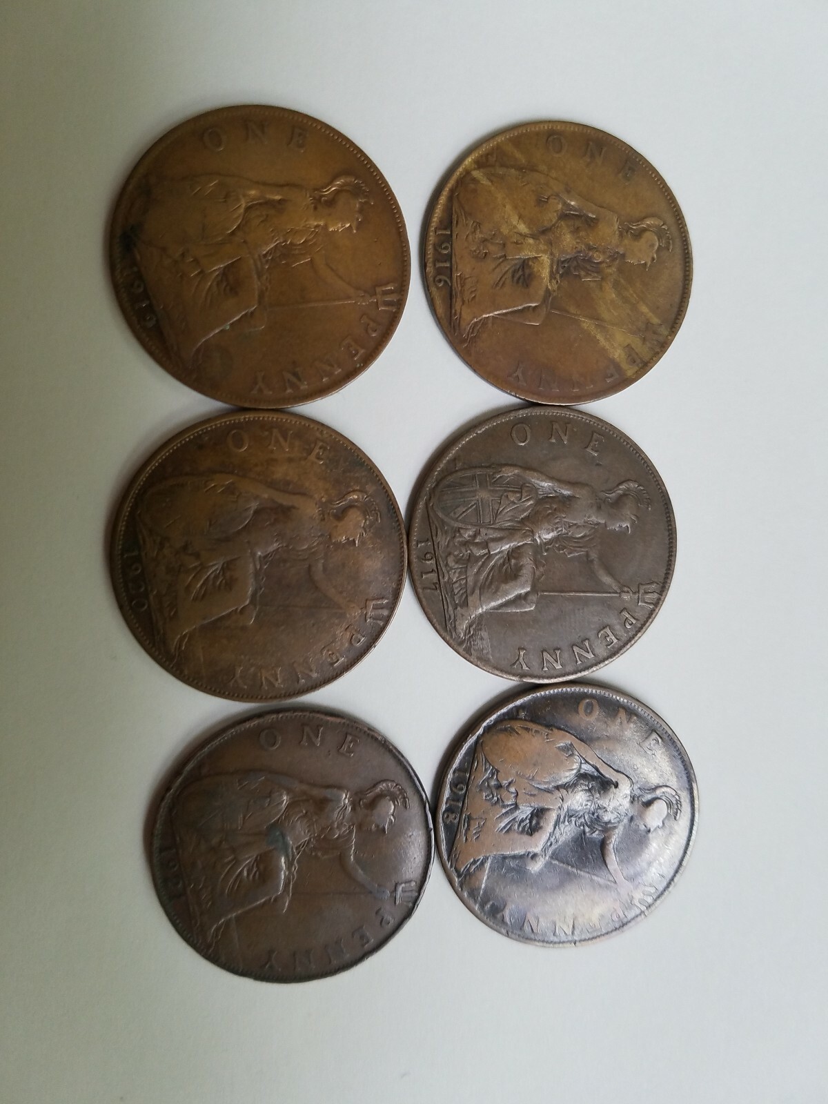 6 Coins! 1916 - 1921 GEORGIVS V DEI GRA BRITT OMN REX FID DEF IND ONE ...