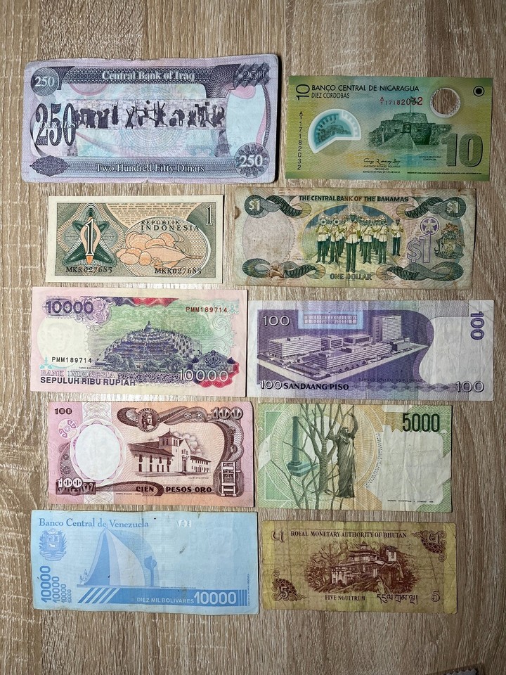 Mix of 10 Circulated Foreign Paper Banknotes World Currency Lots Money ...