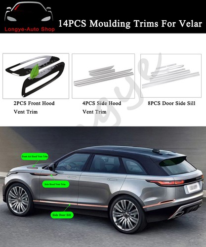 14PCS Front Side Hood Vent Trims & Side Sill Fit for Range Rover Velar ...