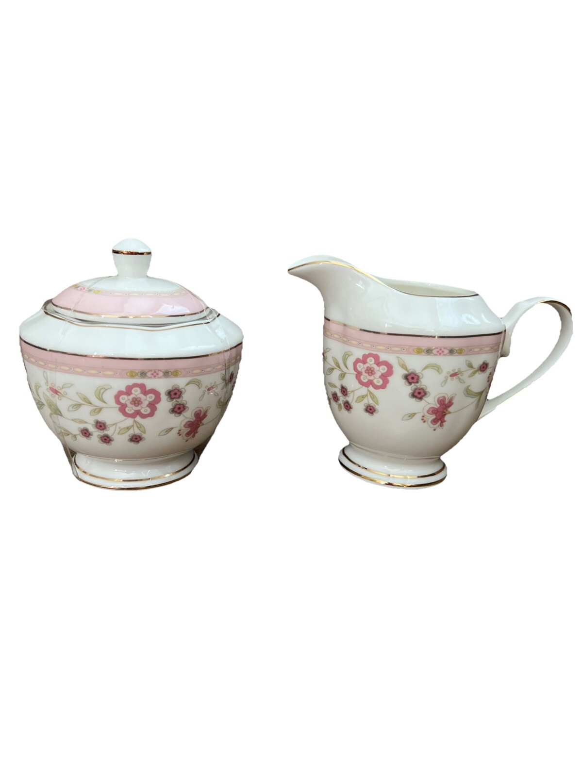 NEW Grace Teaware Pink Floral Sugar Creamer Set Gold Trim Porcelain | eBay