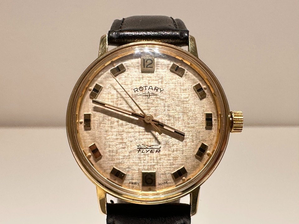VINTAGE VERY RARE SWISS GOLD PLATED MEN'S WATCH "ROTARY" FLYER WITH ...