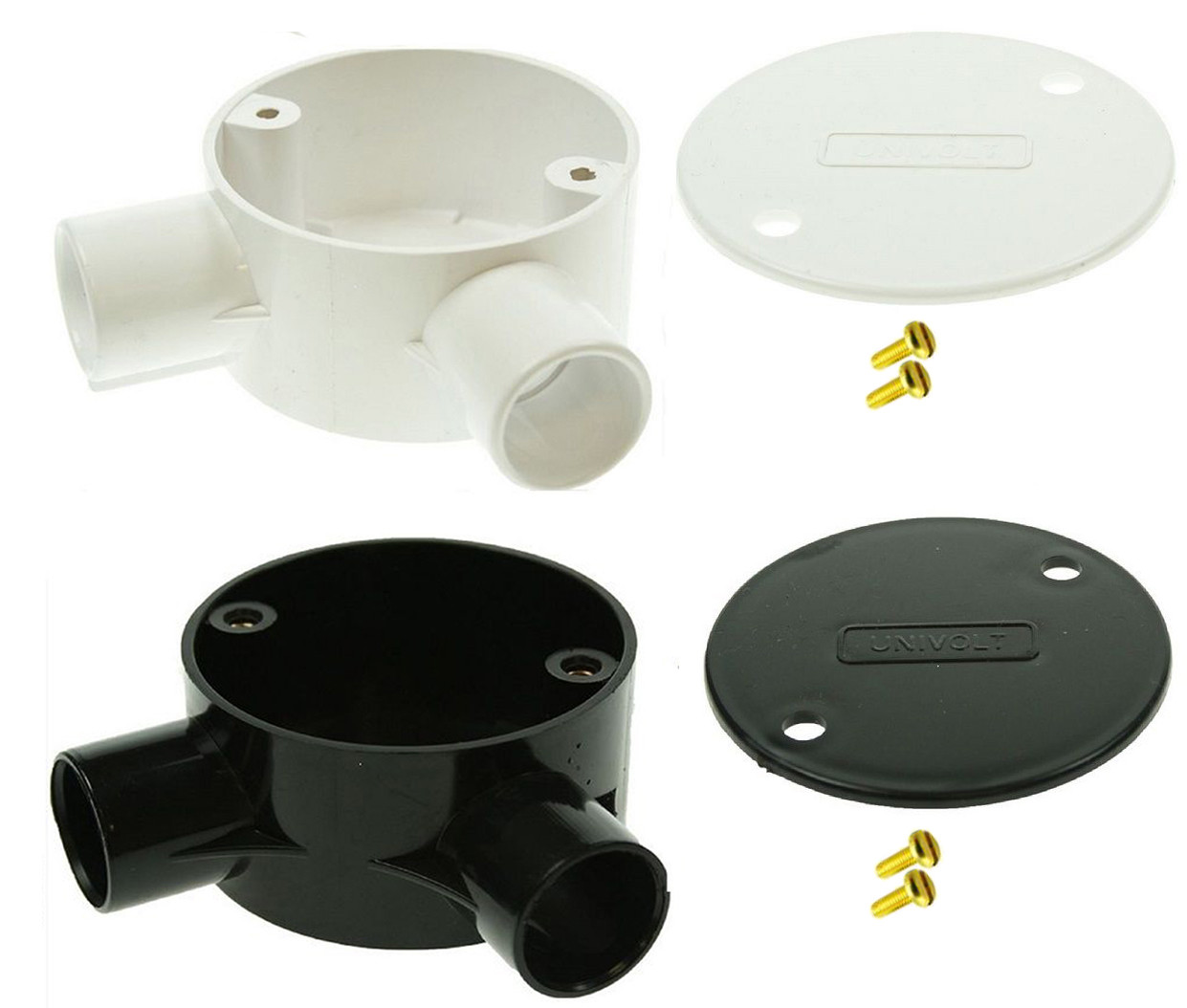 Univolt 20mm White/Black PVC Conduit Boxes Terminal Through Angle Tee 4 ...