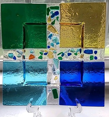Square Fused Art Glass Plate Jewel Tones 9" Square | eBay