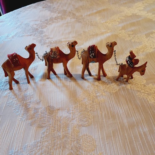 Vintage Wooden Hand Carved Camels & Donkey Caravan Christmas Nativity ...