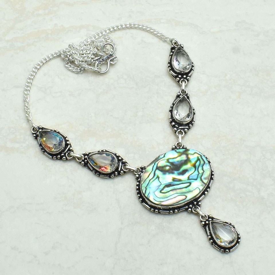 Abalone Shell White Topaz Gemstone Handmade Necklace Jewelry 24 Gms AN ...