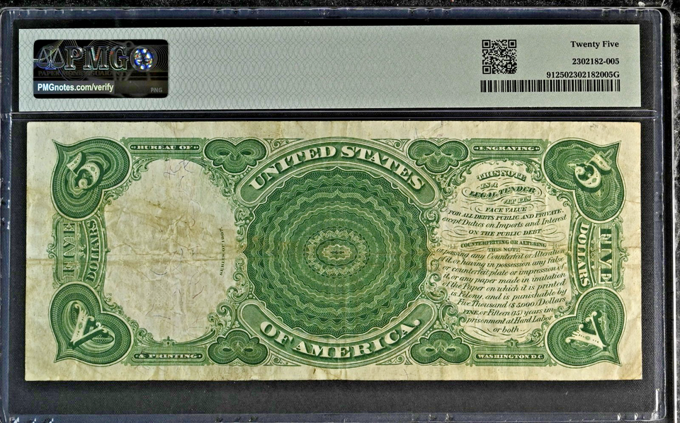 1907 US Legal Tender $5 Note FR#91 - PMG 25 - Woodchopper | eBay