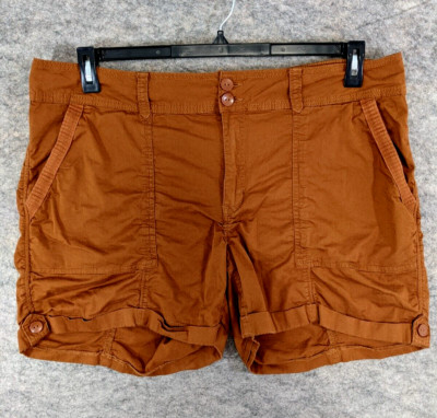 True Craft Shorts Womens 20 Orange Stretch Denim Ruched Seams Cuffed ...