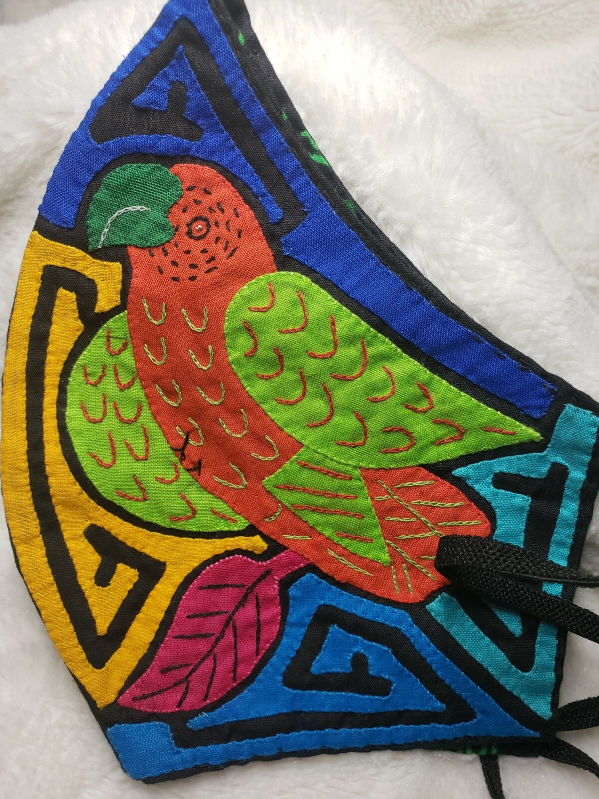 loro perico parrot bird quilt indian MOLA face mask Panama med to large ...