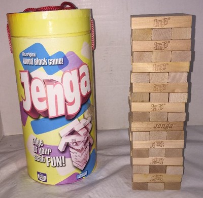 Original Jenga Wood Block Game in Carry Tube Drum Case All 54 Pieces ...