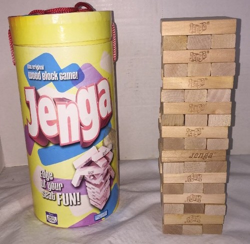 Original Jenga Wood Block Game in Carry Tube Drum Case All 54 Pieces ...