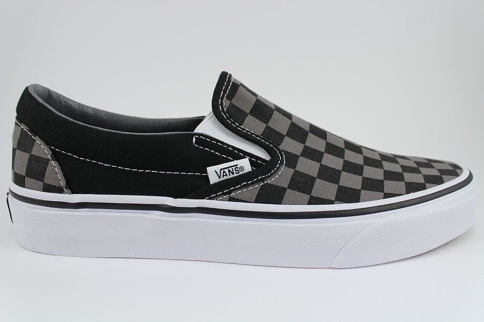 VANS CLASSIC SLIP-ON CHECKERBOARD BLACK/PEWTER GRAY CHECKER CHECK MEN ...