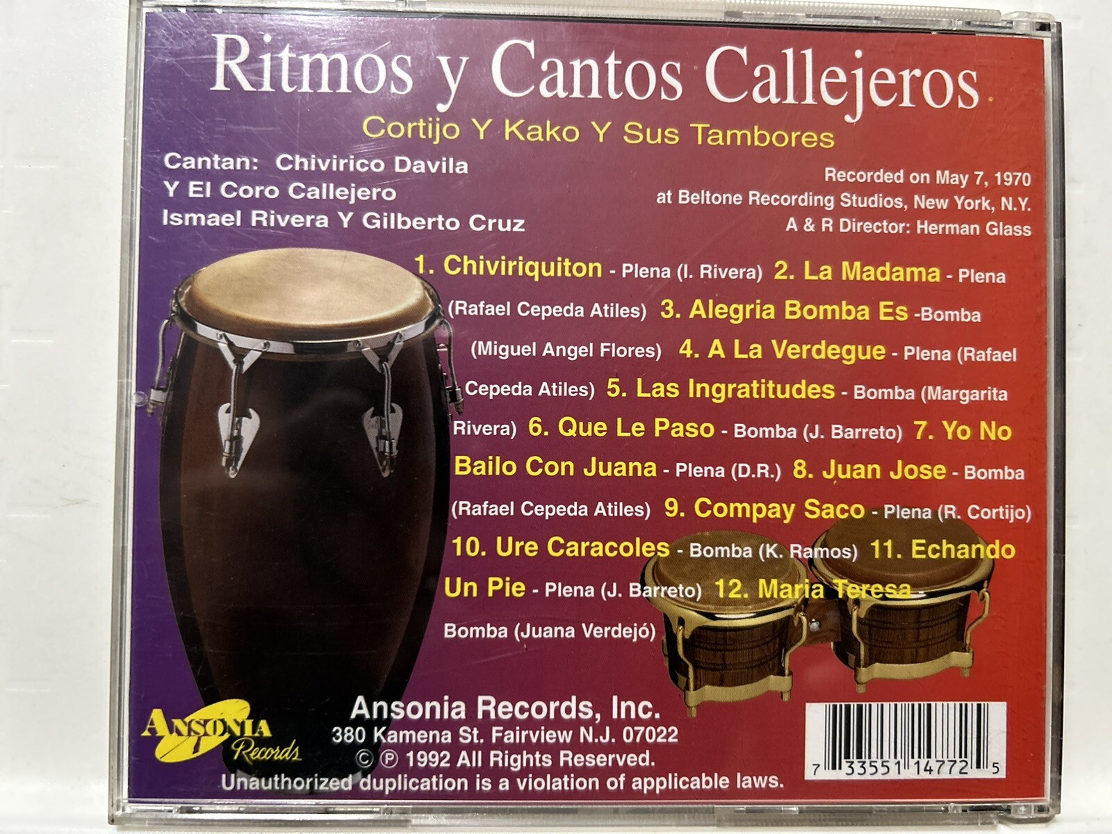 Rare CD Cortijo y Kako Sus Tambores Ritmos Cantos Callejeros Ansonia ...