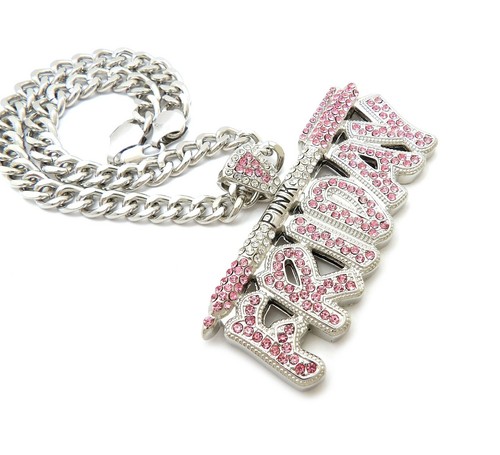 WOMEN'S HIP HOP ICED PINK FRIDAY PENDANT & 10mm 18" CUBAN CHOKER CHAIN ...