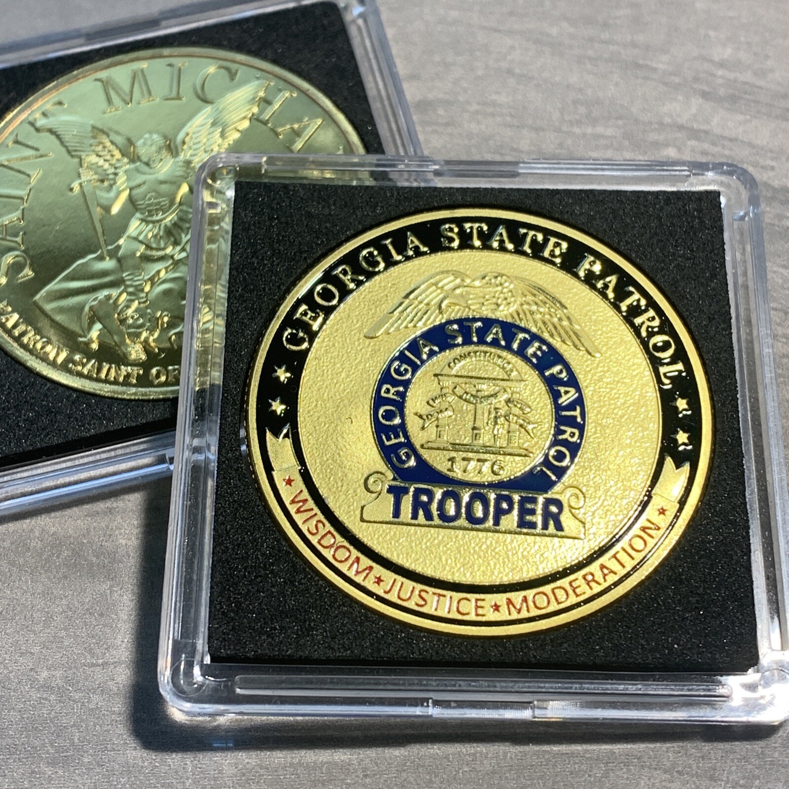 GEORGIA STATE POLICE Challenge Coin St Michael Protector 40mm with Case ...