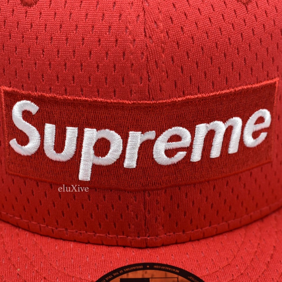 NWT Supreme New Era Red Box Logo Mesh Fitted Hat Cap Mens 7 3/8 SS18 ...