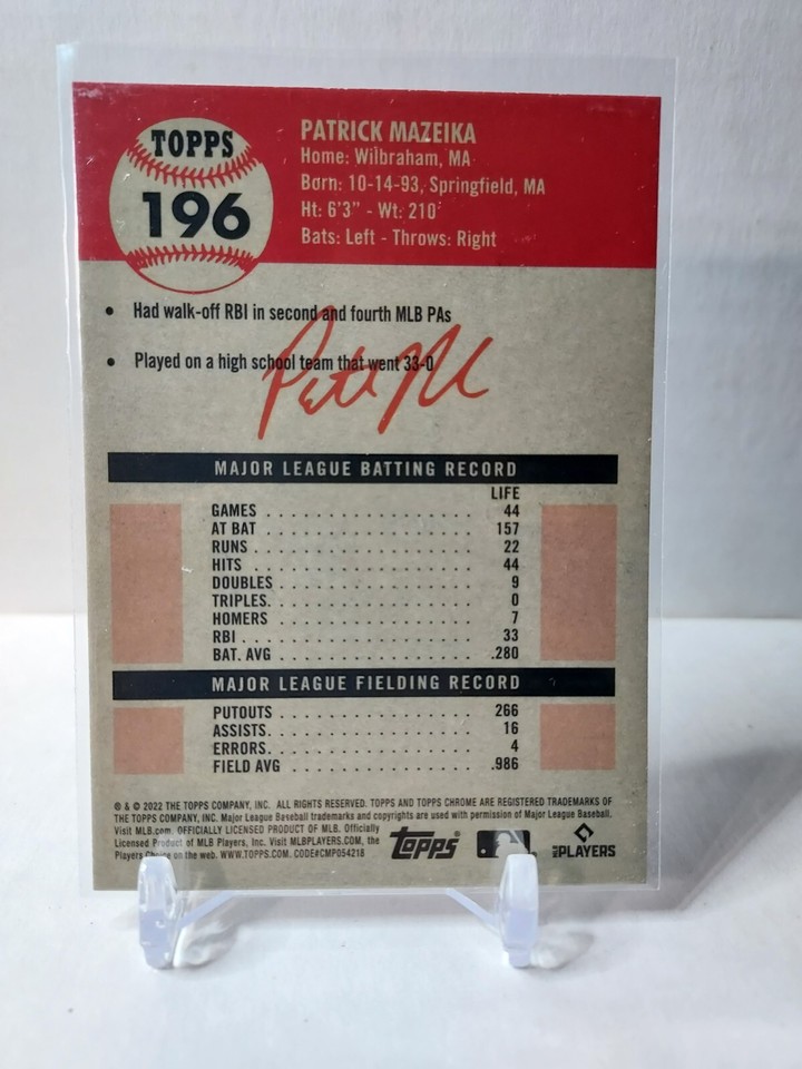 2022 Topps Chrome Platinum Anniversary #196 Patrick Mazeika RC New York ...