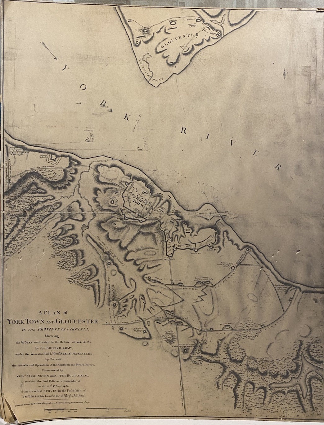 Plan of Yorktown and Gloucester Virginia c.1840 Lithograph after Faden ...