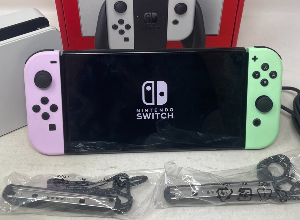 NINTENDO SWITCH OLED W/ PASTEL JOYCONS 128GB MICRO SD CARD DOCK CHARGER ...