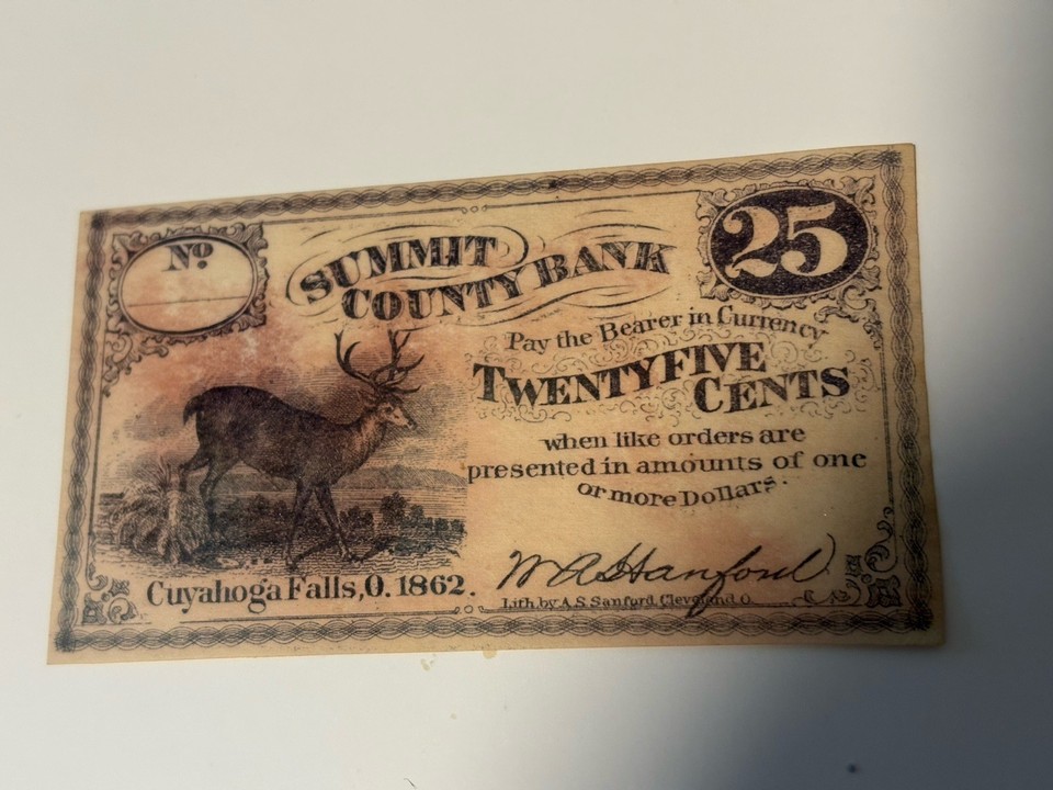 Summit County Bank 25 Cent Fractional Currency AU, beautiful obsolete ...