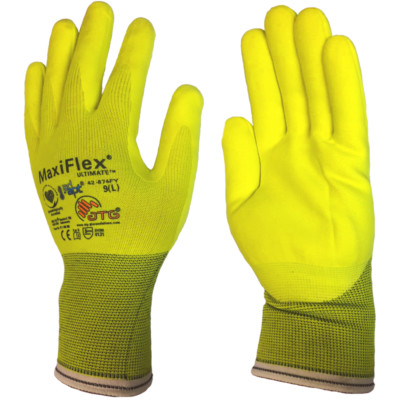 ATG Hi Vis Yellow Maxiflex Ultimate Lightweight Nitrile Gloves ...