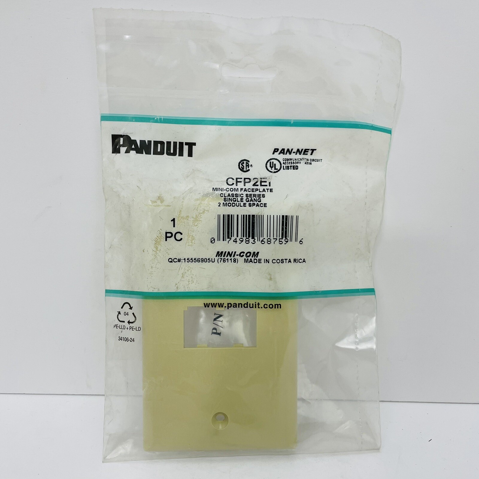 Panduit CFP2EI Mini-Com Faceplate 2-Modular Space Single Gang Ivory ...