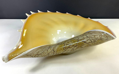 Krosno Jozefina Art Glass 17" Shell Centerpiece Bowl Hand Blown Poland ...