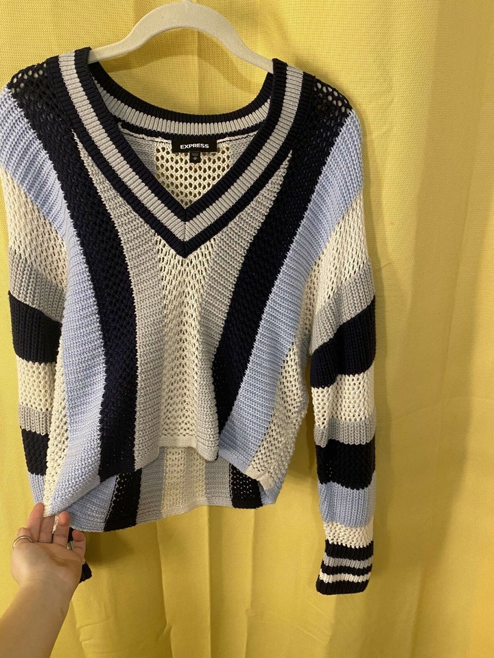 Express XS Sweater Navy White Gray Light Blue | eBay