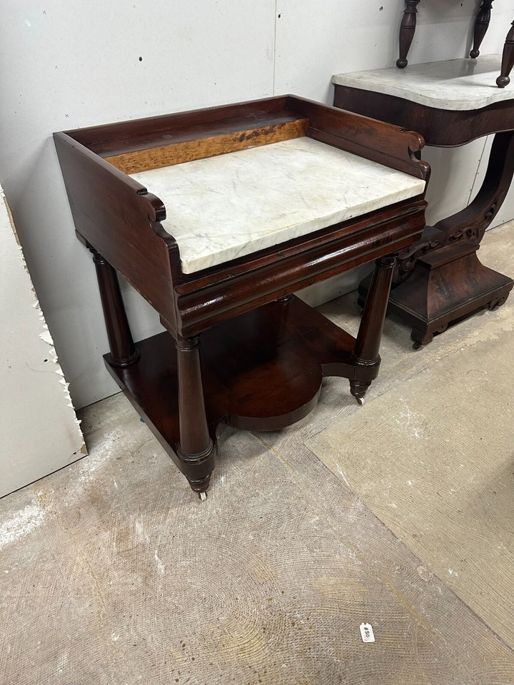 Antique NY Empire classical mixing table 1830 marble top stand mahogany ...