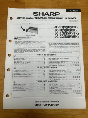 Sharp JC-1G JC-11 JC-2G Walkman Tape Player Service Manual Vintage OEM ...