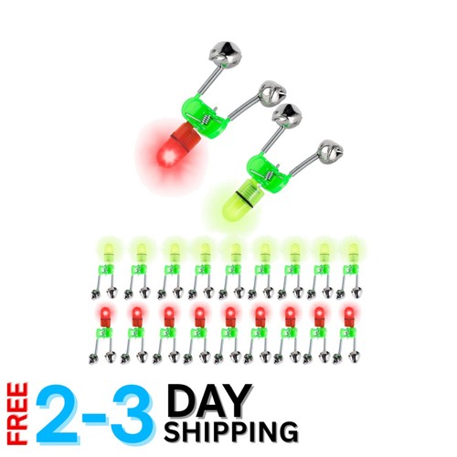 10-Piece LED Fishing Bite Alarm Set: Red & Green Lights with Bells for ...