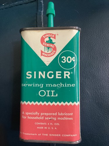 Vintage SINGER 4oz Tin Oil Can Sewing Machine Oil 30 Cents About Half ...