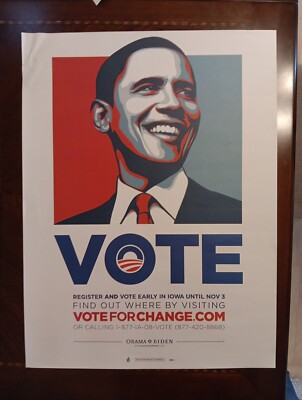 Barack OBAMA, SMILING OBAMA, Shepard Fairey 🔥 2008 VOTE Campaign Poster ...