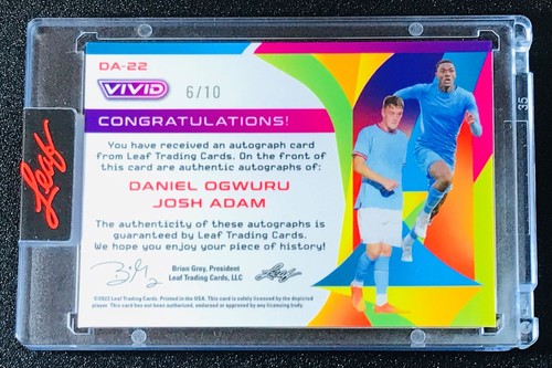 2022 Leaf Vivid Dual Auto Yellow Daniel Ogwuru Josh Adam Man City 6/10 ...