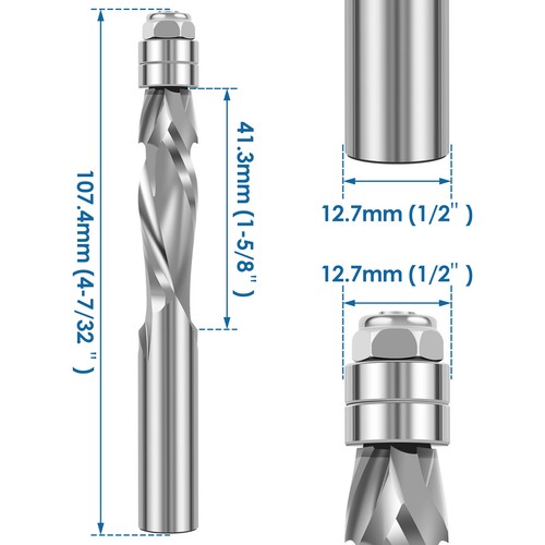 Spiral Flush Trim Router Bit Solid Carbide Flush Trim End Mill Bit w/ 1 ...