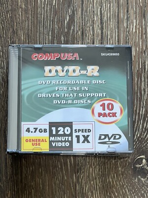 CompUSA 10 pack DVD-R recordable DVDs 4.7 GB in Jewel Cases 120 Min ...