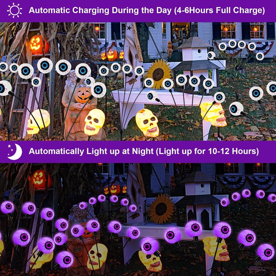 Halloween Decorations Outdoor Solar Scary Eyeball Lights, 2 Pack12LED ...
