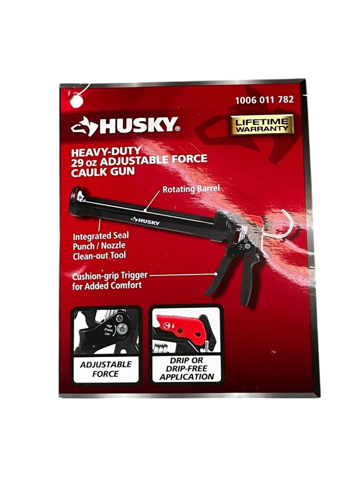 Husky Heavy-Duty 29 oz Adjustable Force Caulk Gun Rotating Barrel Black ...