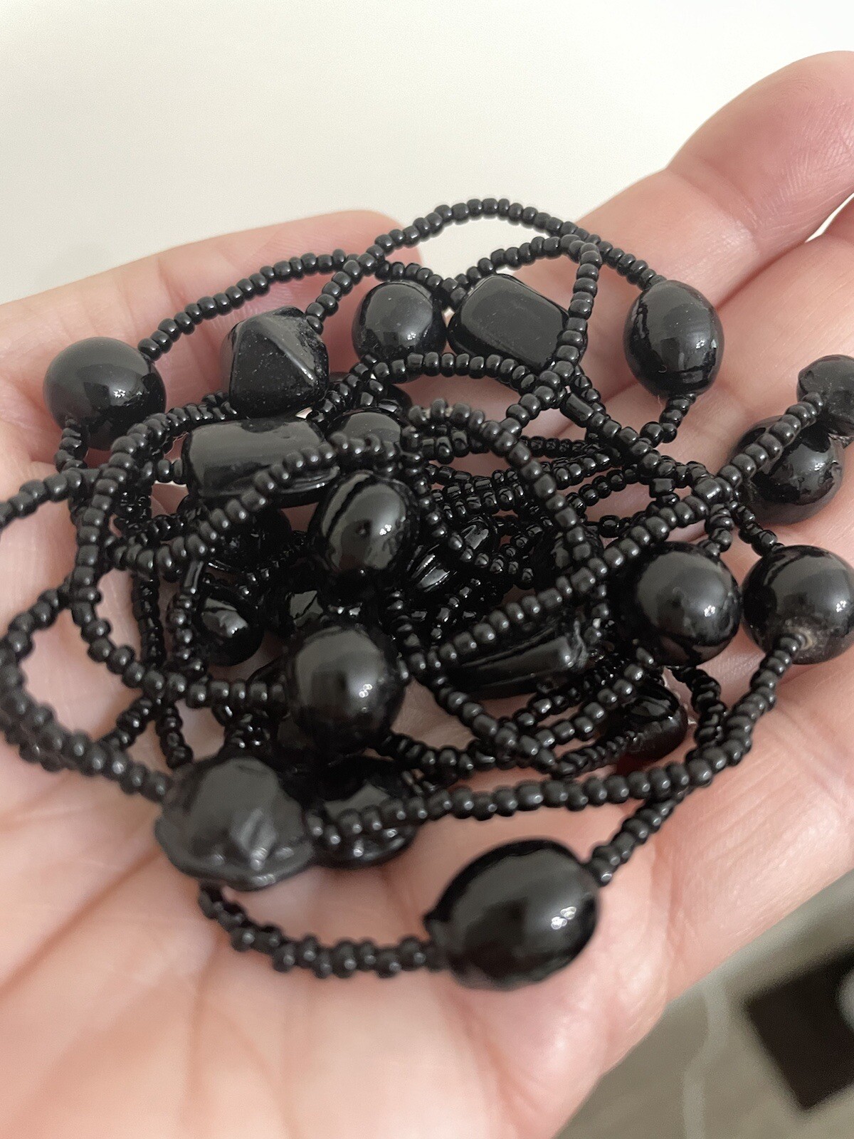 Black Seed Bead Necklace Ceramic Beaded Long Strand N… - Gem