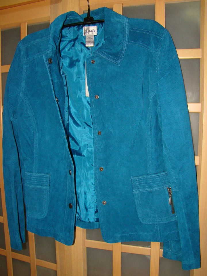 Chico's Turquoise Blazer Style Genuine Suede Jacket, NWT Size Women's 1 ...