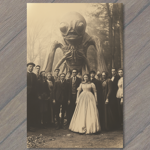 4x6" Tall Alien Skeleton Formal Crowd Retro Vintage Look Photograph ...